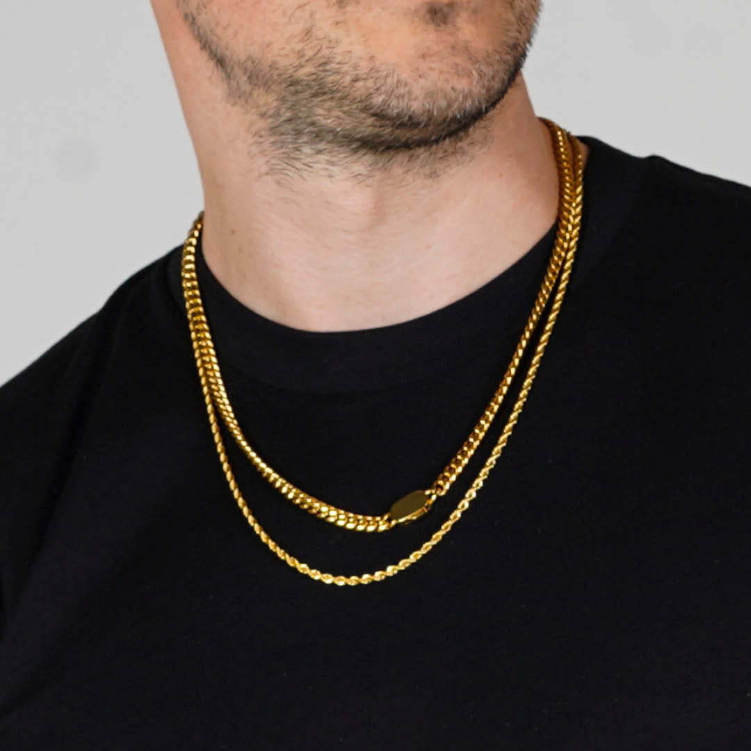 Gold Cuban Link + Rope Chain Stack – Engravd
