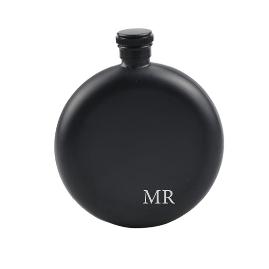 Engravd Matte Black Round Hip Flask - Personalised Initials