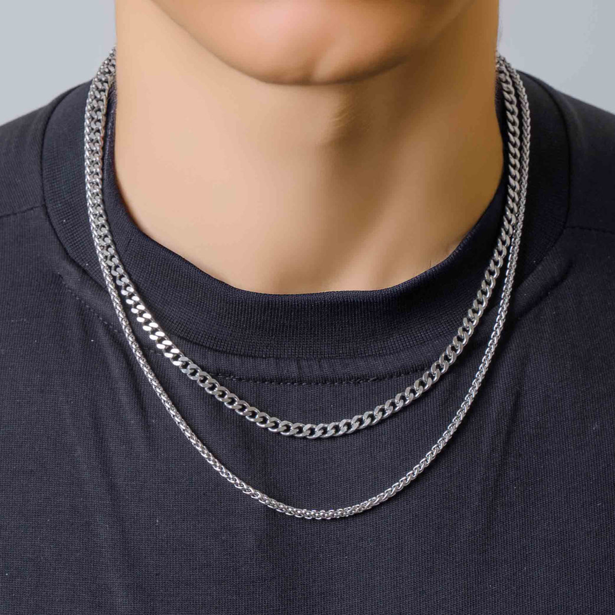 Silver Cuban Link + Rope Chain Stack – Engravd