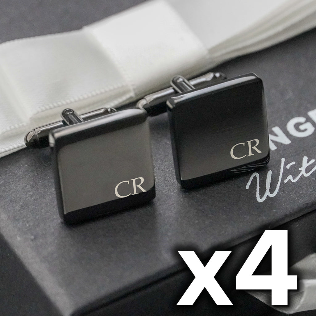 4 x Engravd Square Custom Cuff links : Initial sets