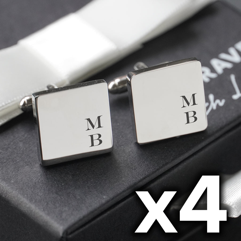 4 x Engravd Square Custom Cuff links : Initial sets