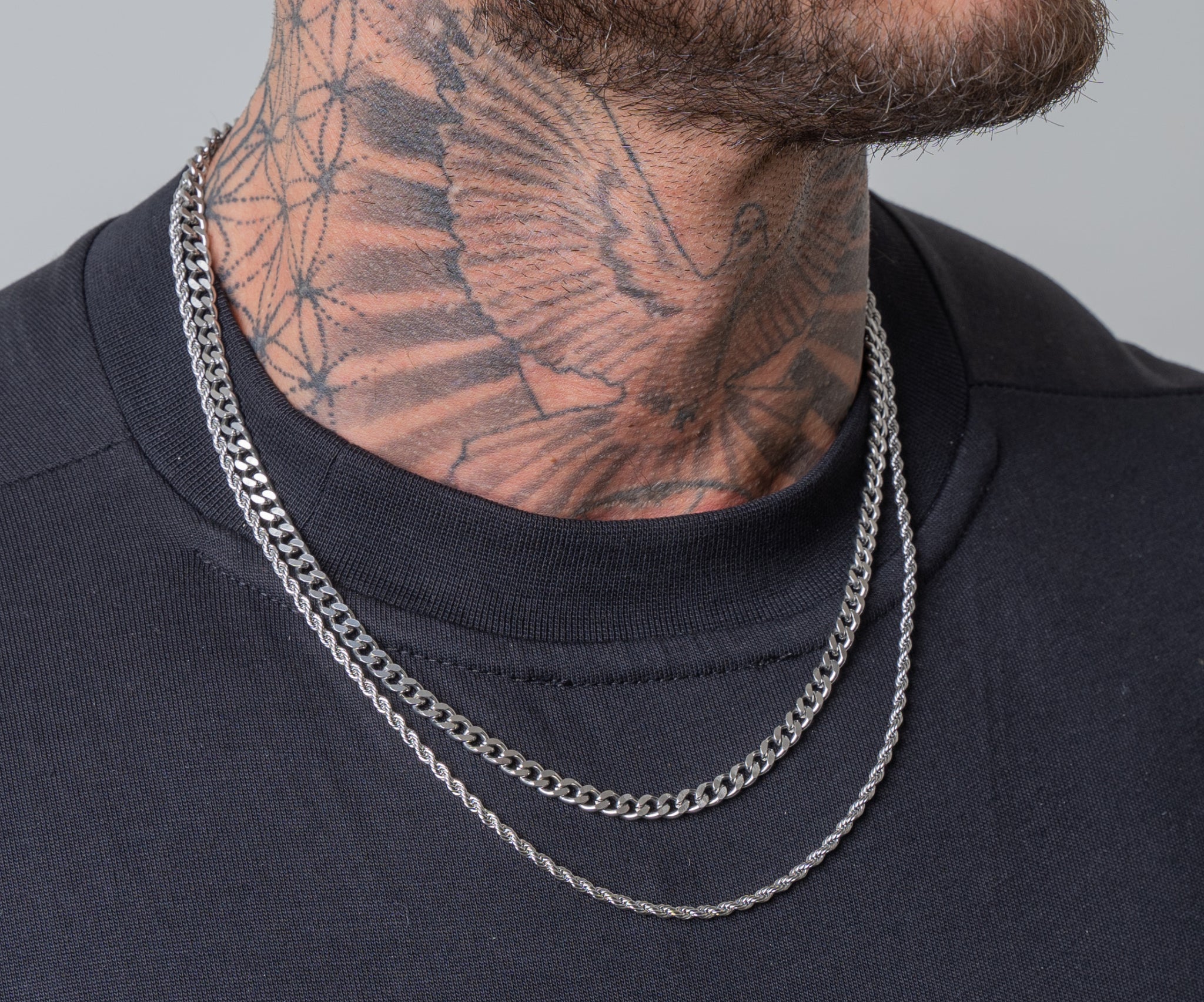 Silver Cuban Link + Rope Chain Stack – Engravd